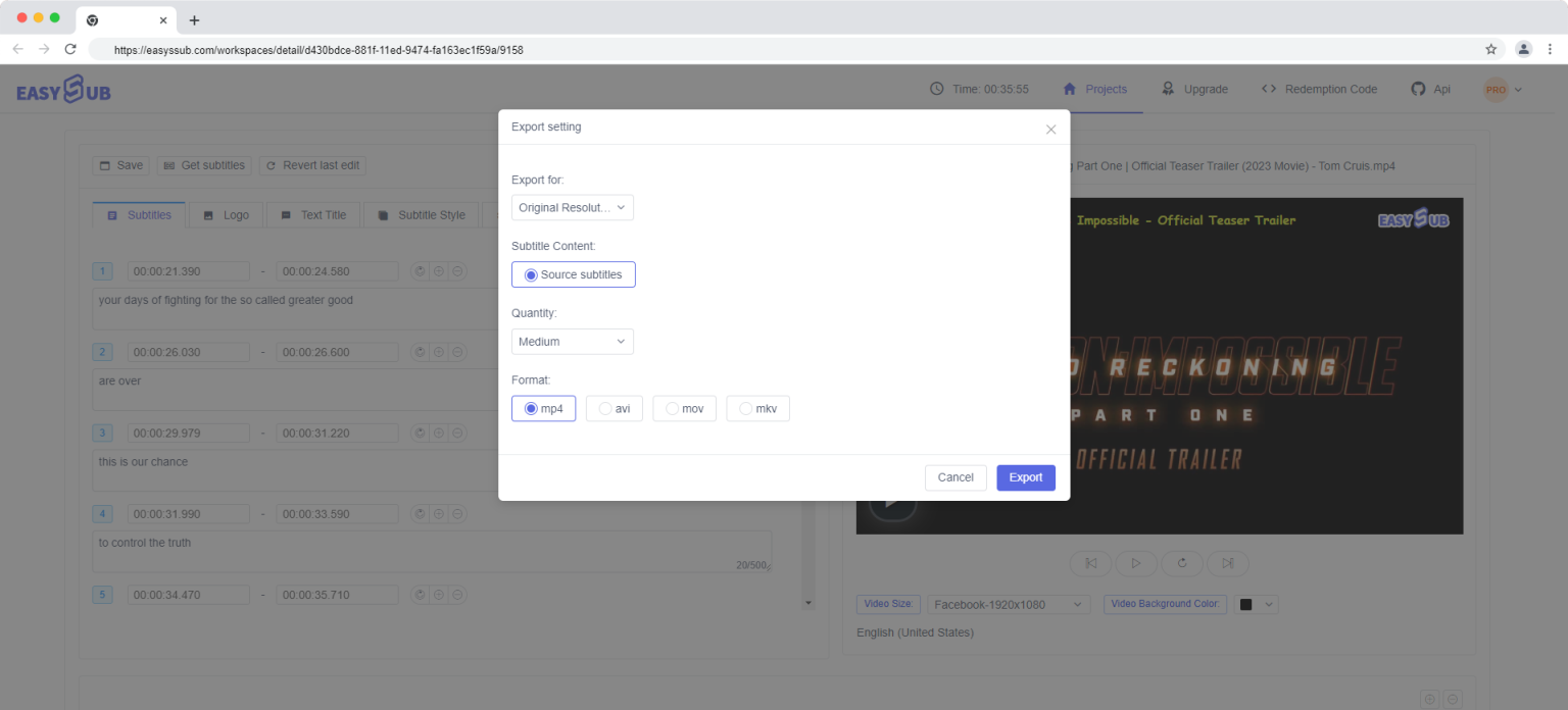 Add SRT to MP4 - EASYSUB